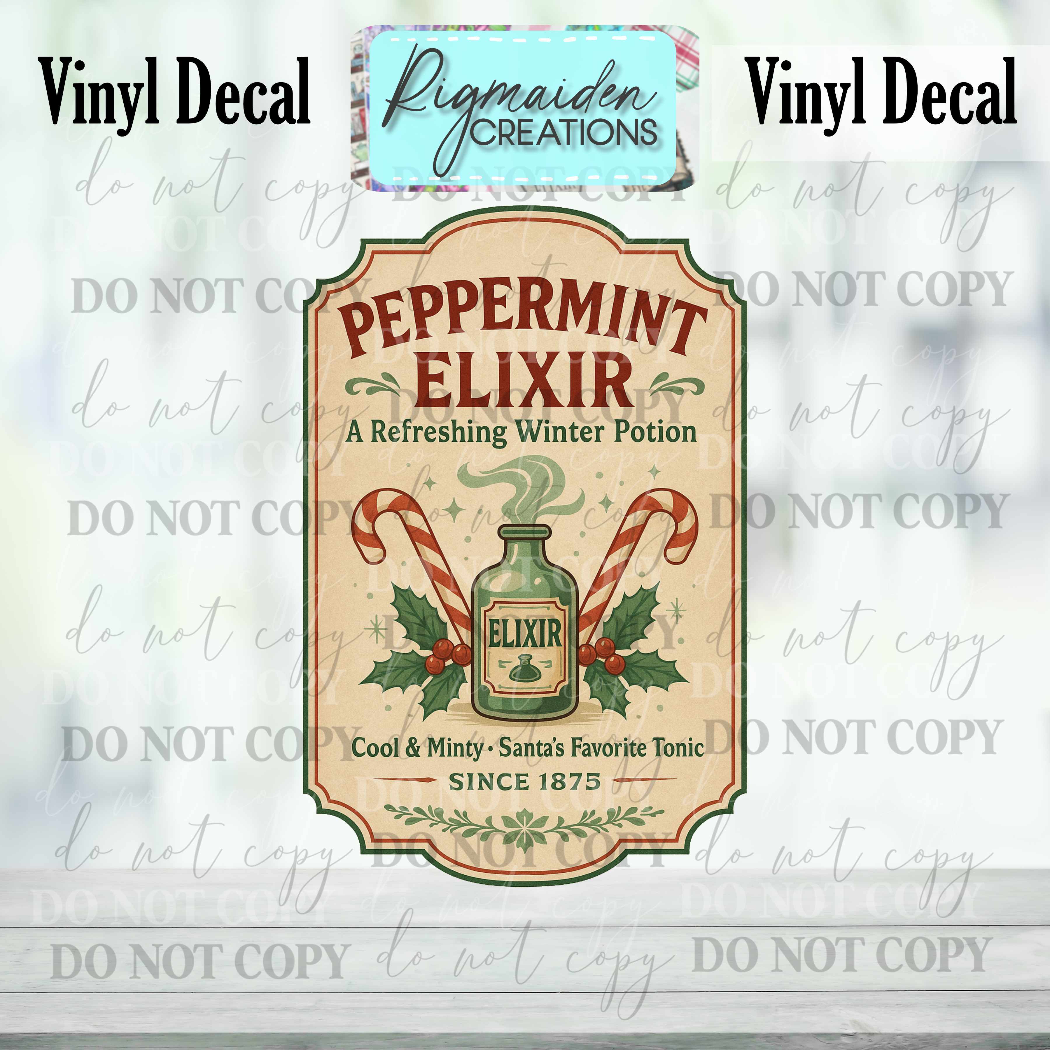 Peppermint Elixir Christmas Label Decal – Dimensional Drinks
